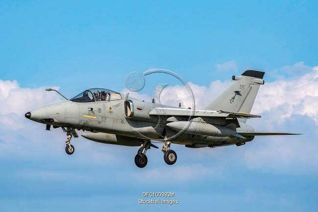 An AMX Ghibli aircraft of the Italian Air Force prepares for landing ...