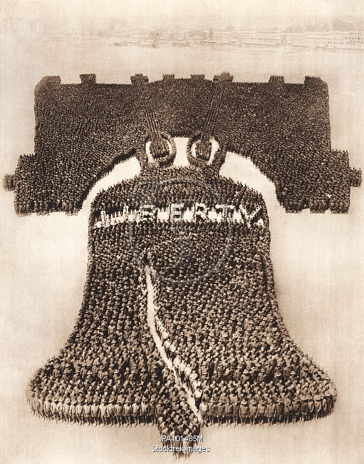 A human formation of the Liberty Bell at Camp Dix, New Jersey, 1918 ...