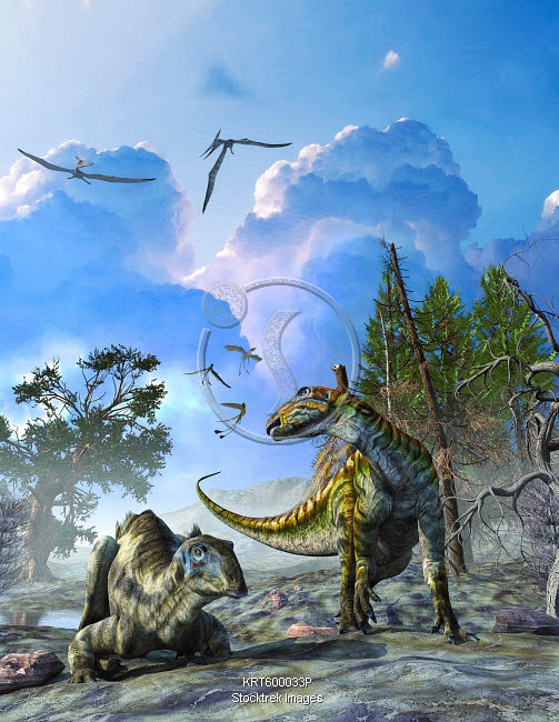 Tenontosaurus dinosaurs during the middle Cretaceous period of North ...