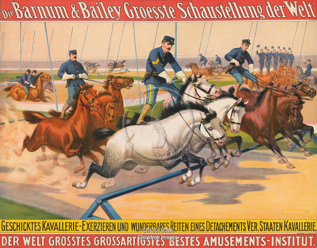 Vintage German Barnum & Bailey circus poster of men in military ...