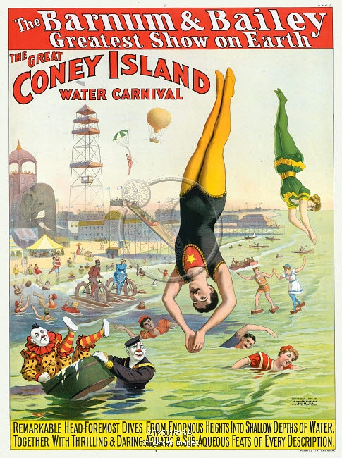 Vintage Barnum & Bailey circus poster of The Great Coney Island Water ...