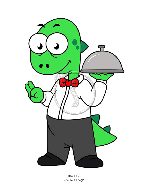 Illustration of a Tyrannosaurus Rex food waiter. | Stocktrek Images