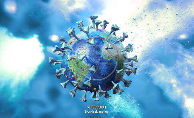 Detailed structure of the coronavirus with Earth map on it. | Stocktrek ...