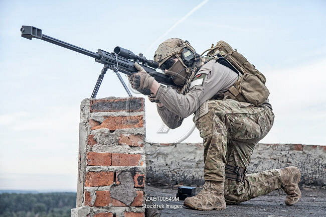 U.S. Army sniper during a military operation. | Stocktrek Images