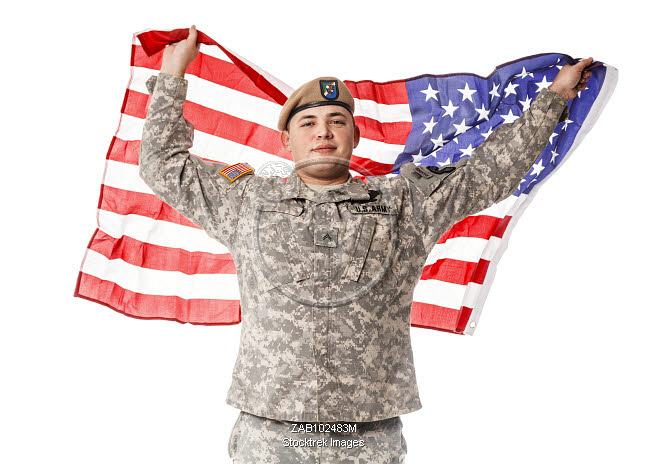 Army Ranger from Special Troops Battalion wearing U.S. flag on his ...